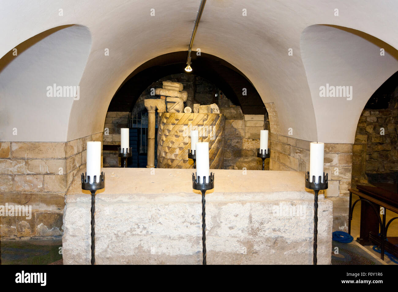 Inside the crypt underneath York Minster, North Yorkshire, England, UK ...