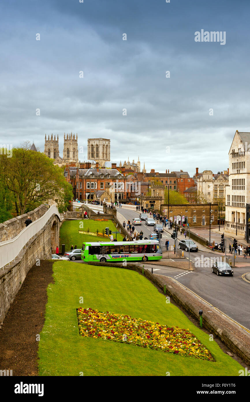 The Minster and the city walls in York, North Yorkshire, England, UK ...