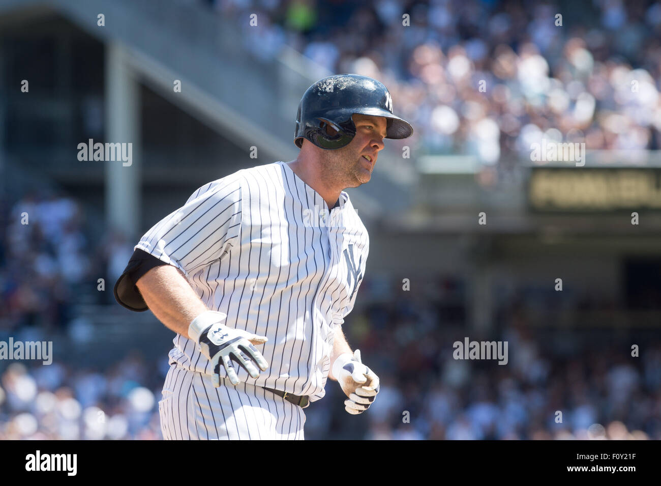 New York, New York, USA. 22nd Aug, 2015. Yankees' BRIAN MCCANN hits a solo homerun in the 1st ...