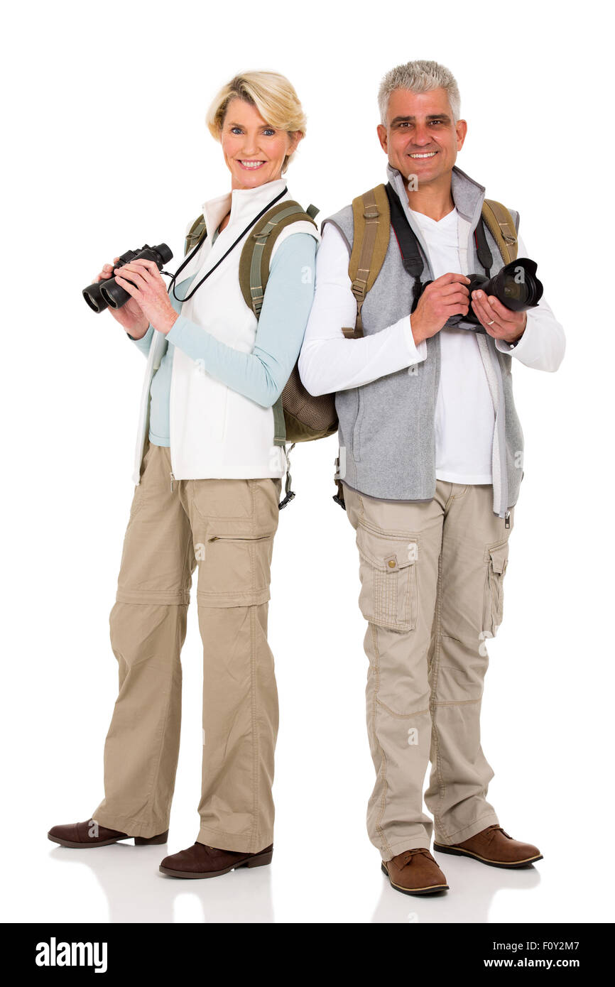 Happy man backpack standing Cut Out Stock Images & Pictures - Alamy