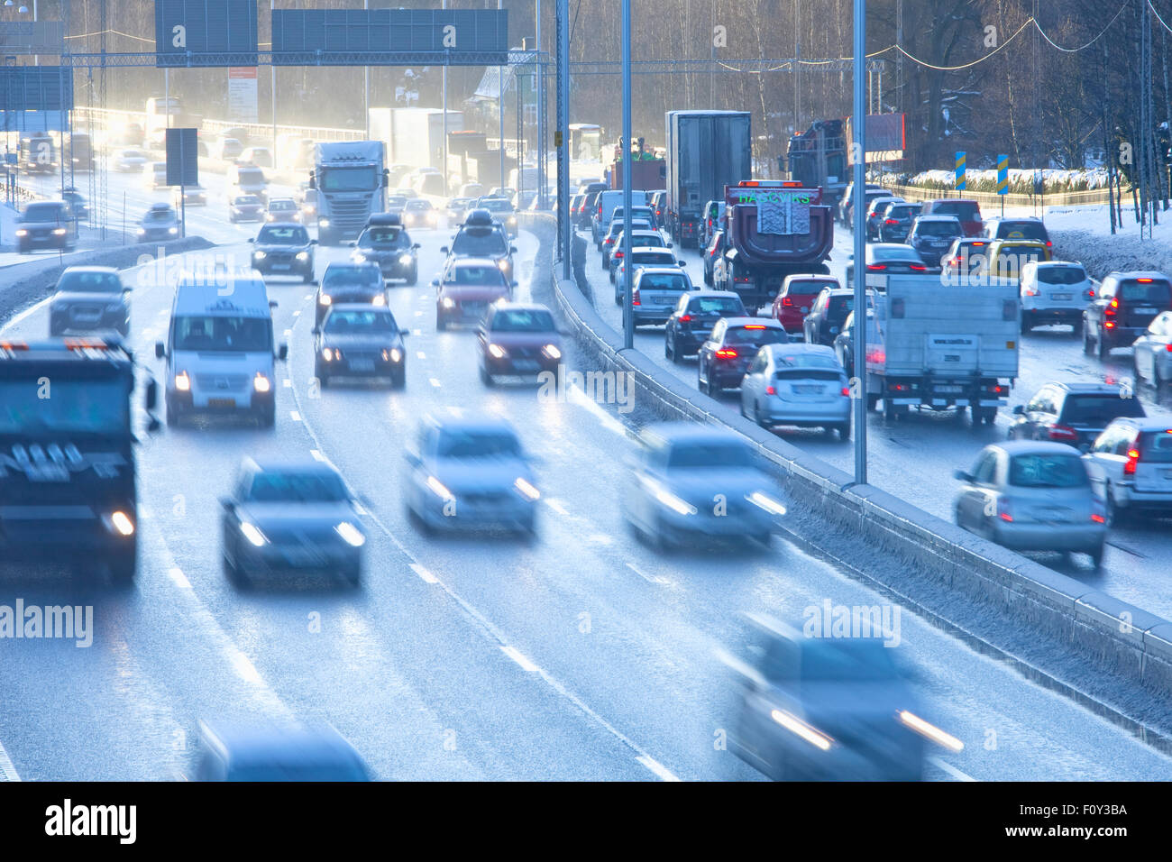 Sweden, Stockholm - Traffic into City during Rush Hour at Haga Norra ...