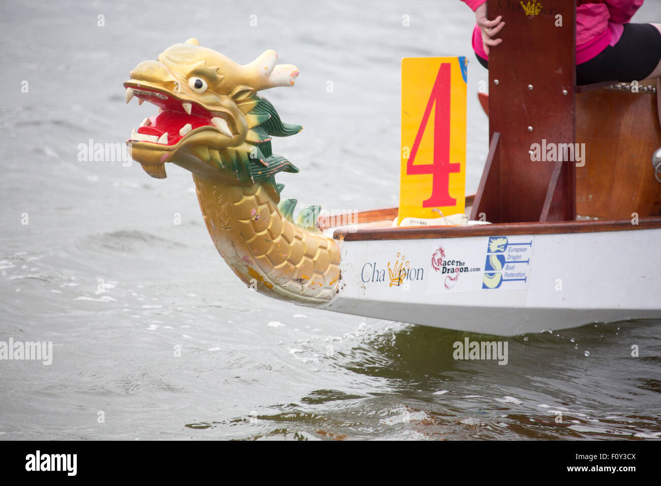 Head of Dragon, Dragon boat race Llys-y-Fran reservoir Pembrokeshire ...