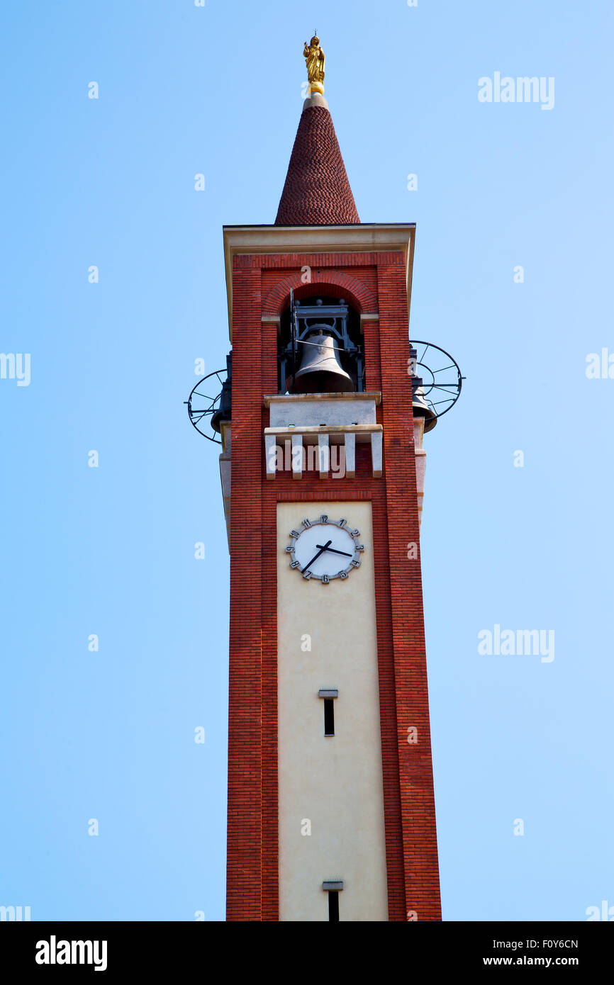 ancien clock tower in italy europe old stone and bell Stock Photo - Alamy