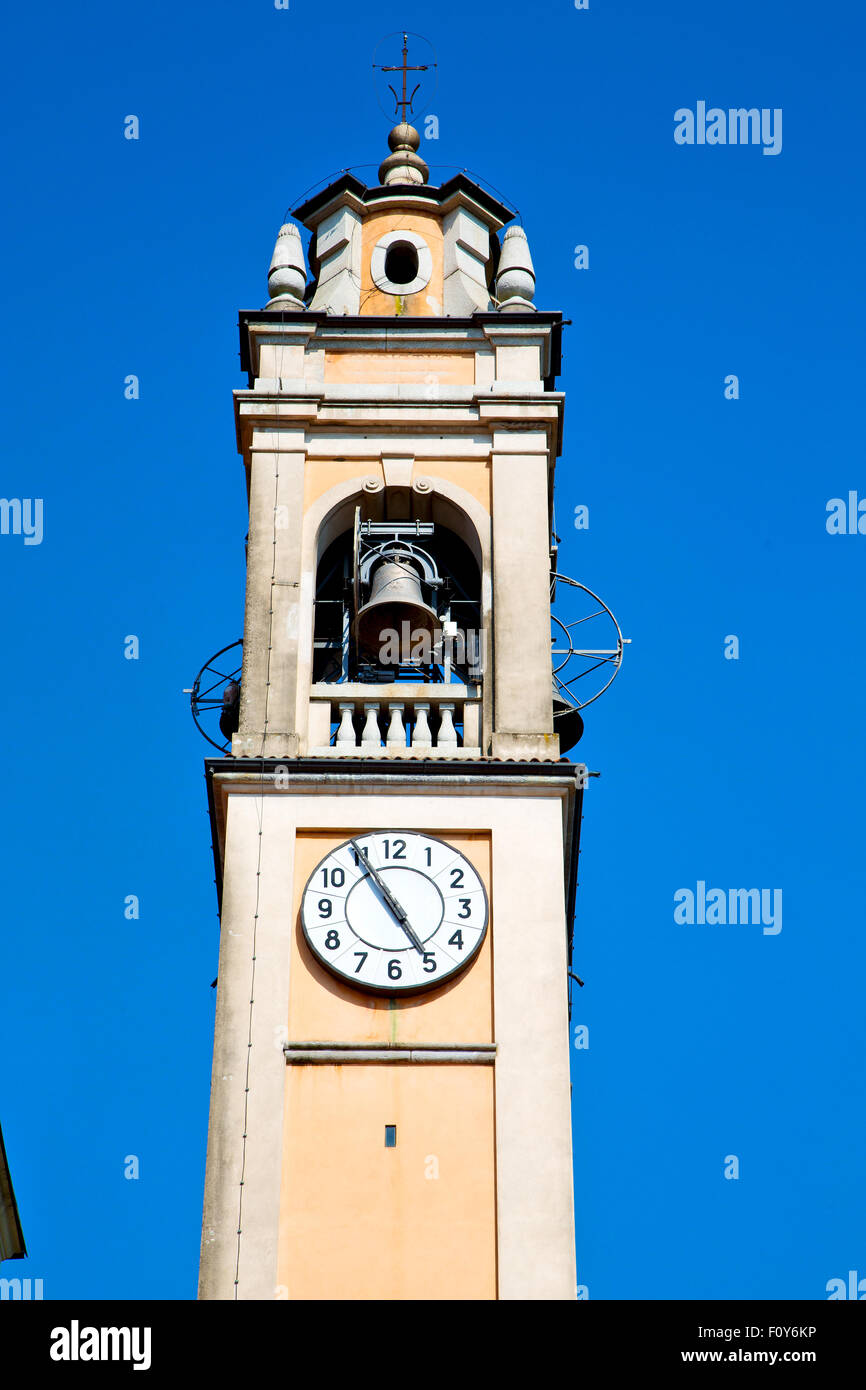 ancien clock tower in italy europe old stone and bell Stock Photo - Alamy