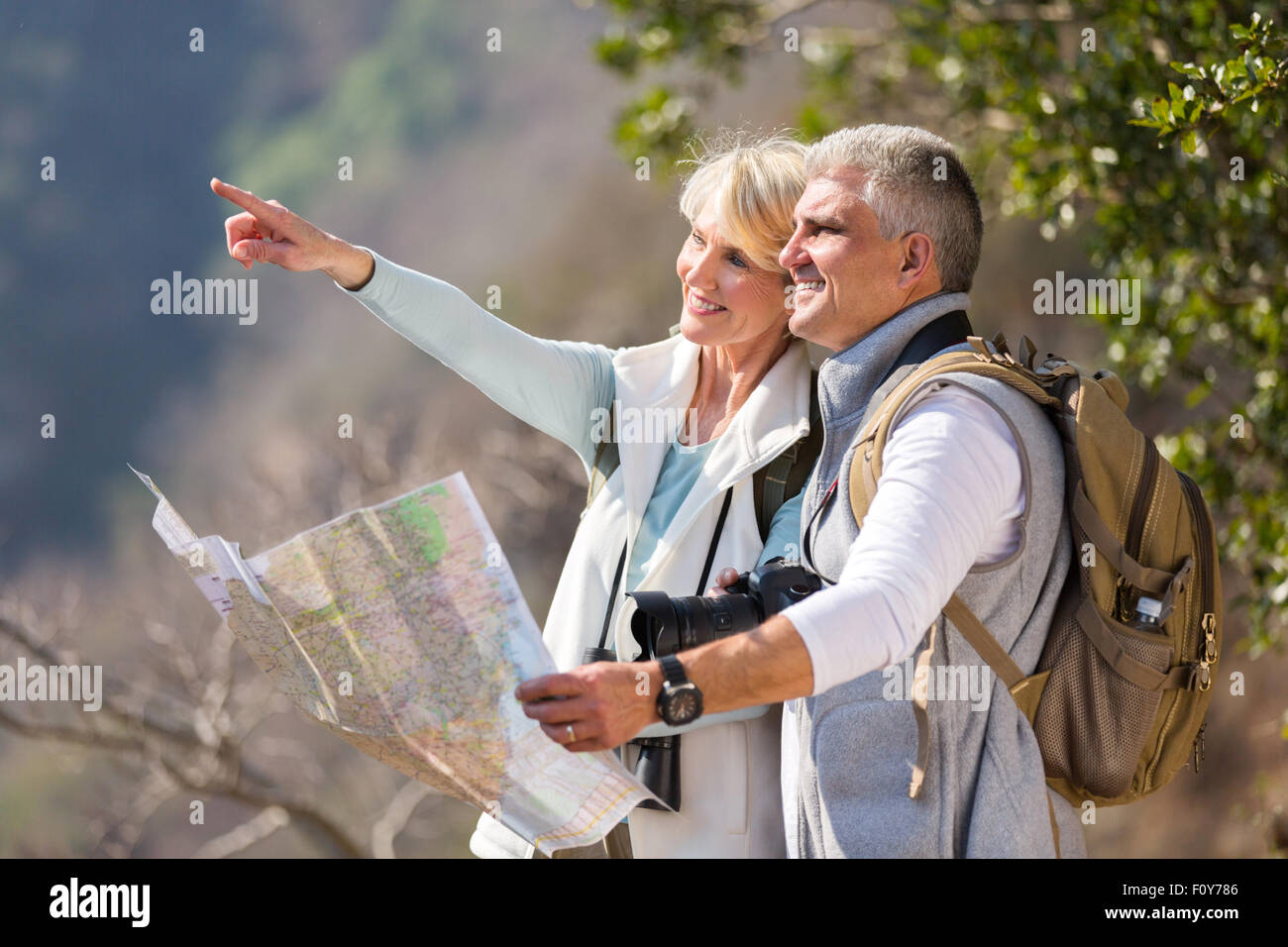 Hikers map binoculars on forest hi-res stock photography and images - Alamy