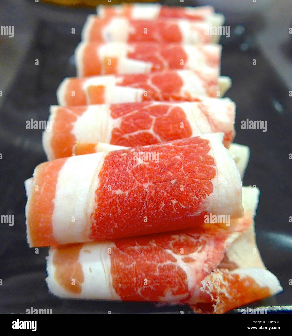 The close view of hot pot sliced beef Stock Photo - Alamy