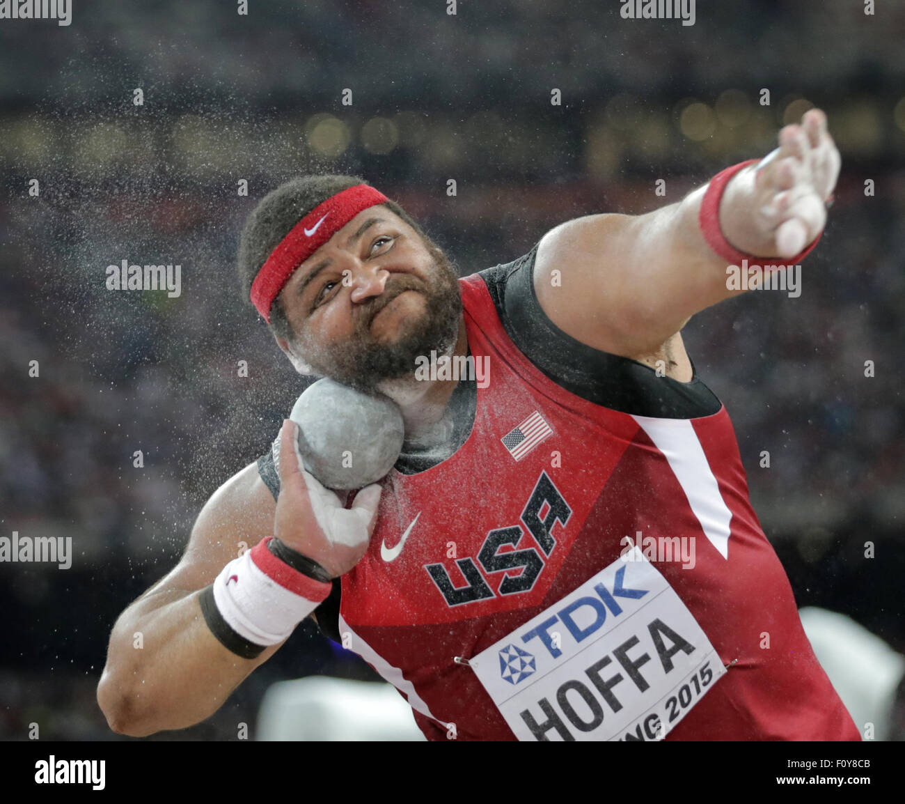 Beijing, China. 23rd Aug, 2015. Reese Hoffa of the USA competes in the ...