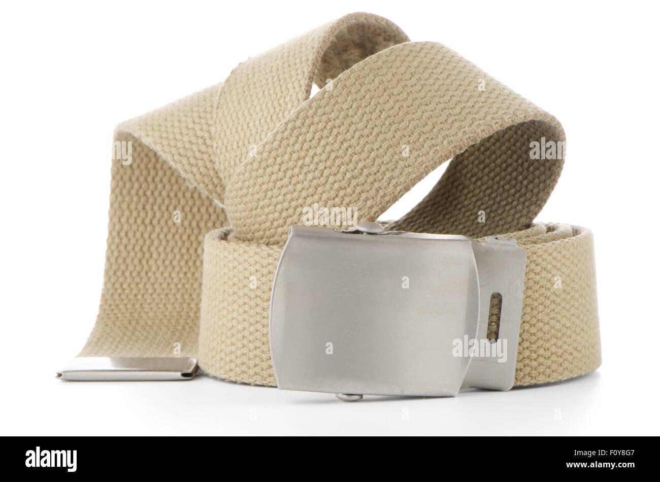 Beige belt on white background Stock Photo - Alamy