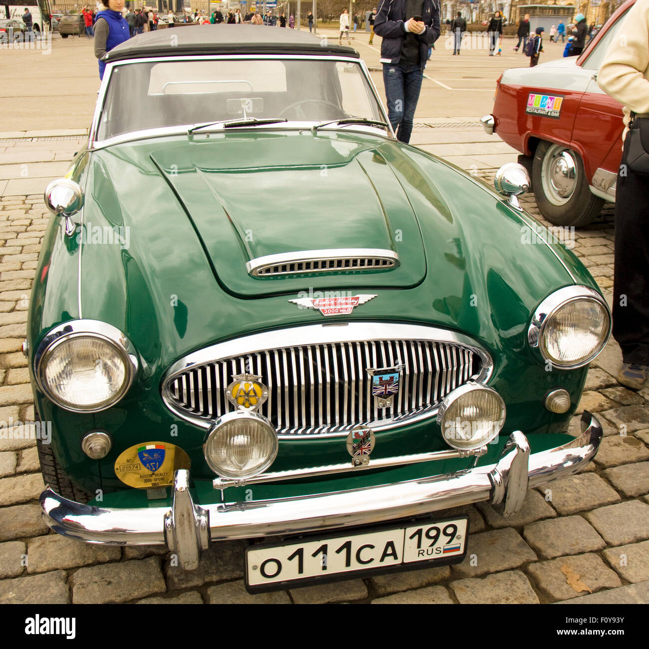 MOSCOW – APRIL 21: retro car Austin Healey on rally of classical cars ...