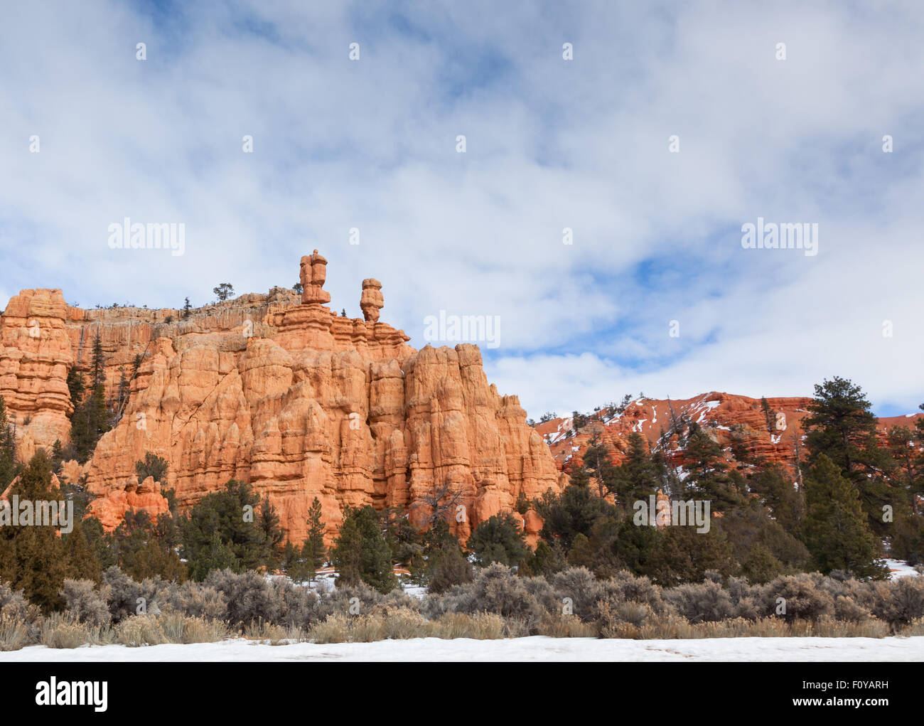 Erosion effecting the sandstone mountains and leaving towering pillars ...