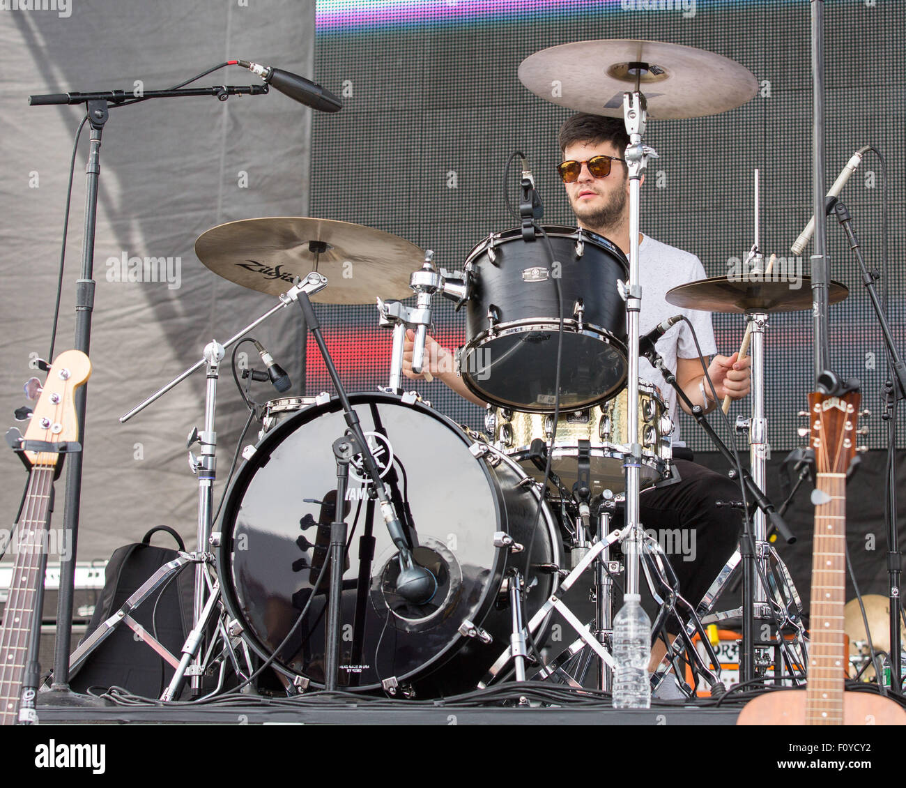 Wantagh, New York, USA. 23rd Aug, 2015. Drummer ADAM LEVIN of X ...