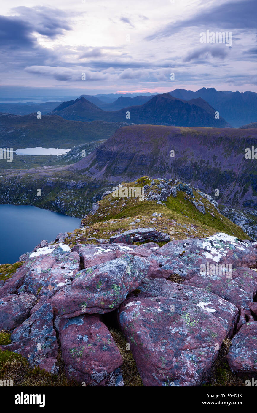 Looking out over Fuar Loch Mor with the craggy ridges of Beinn Dearg ...