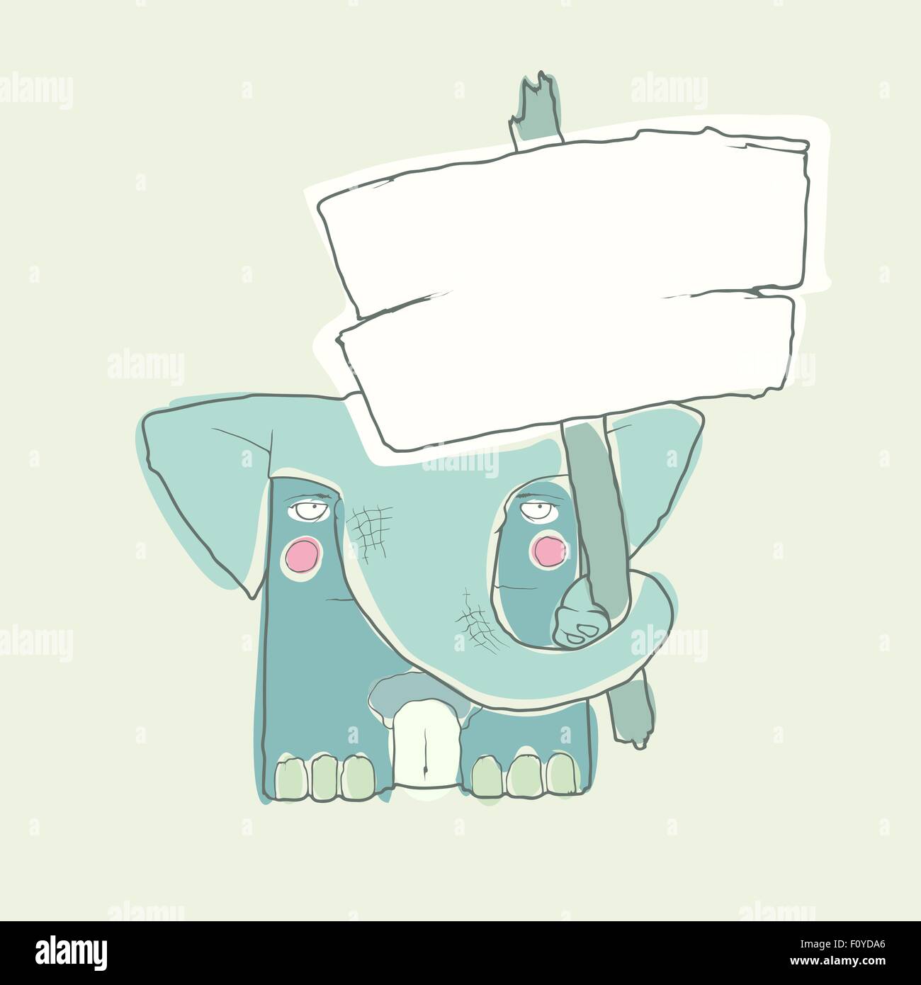 Cartoon Character Elephant with wooden poster Isolated on White ...