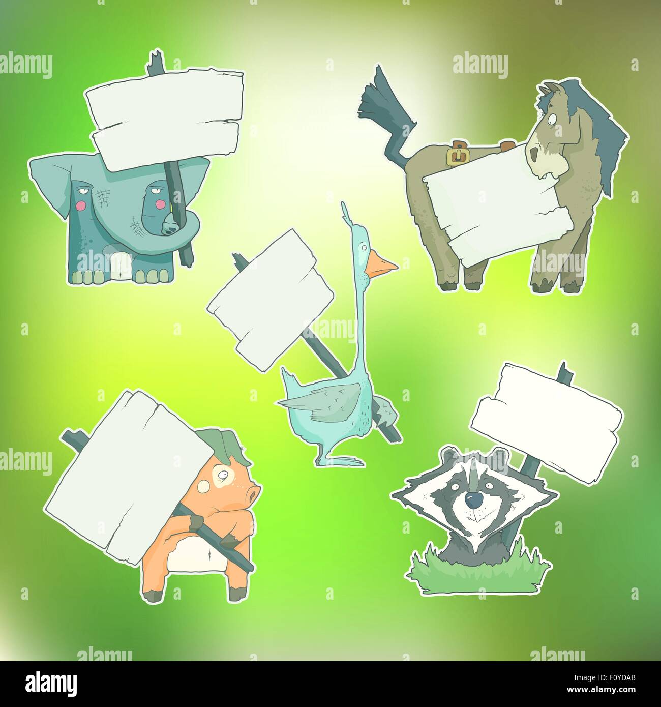 Hand-drawn cartoon vector collection of animals with posters Stock ...