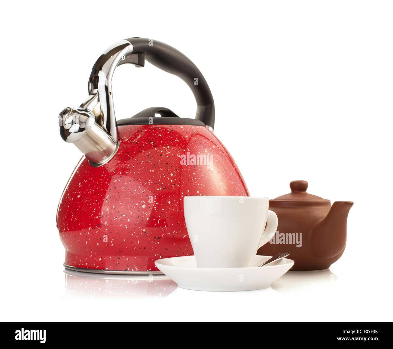 cup and kettle isolated on white background Stock Photo - Alamy