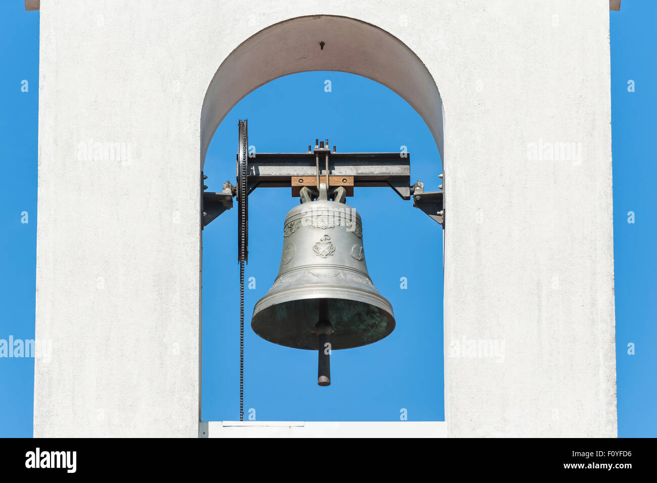 Small bell tower with a bell of a country church i Stock Photo - Alamy