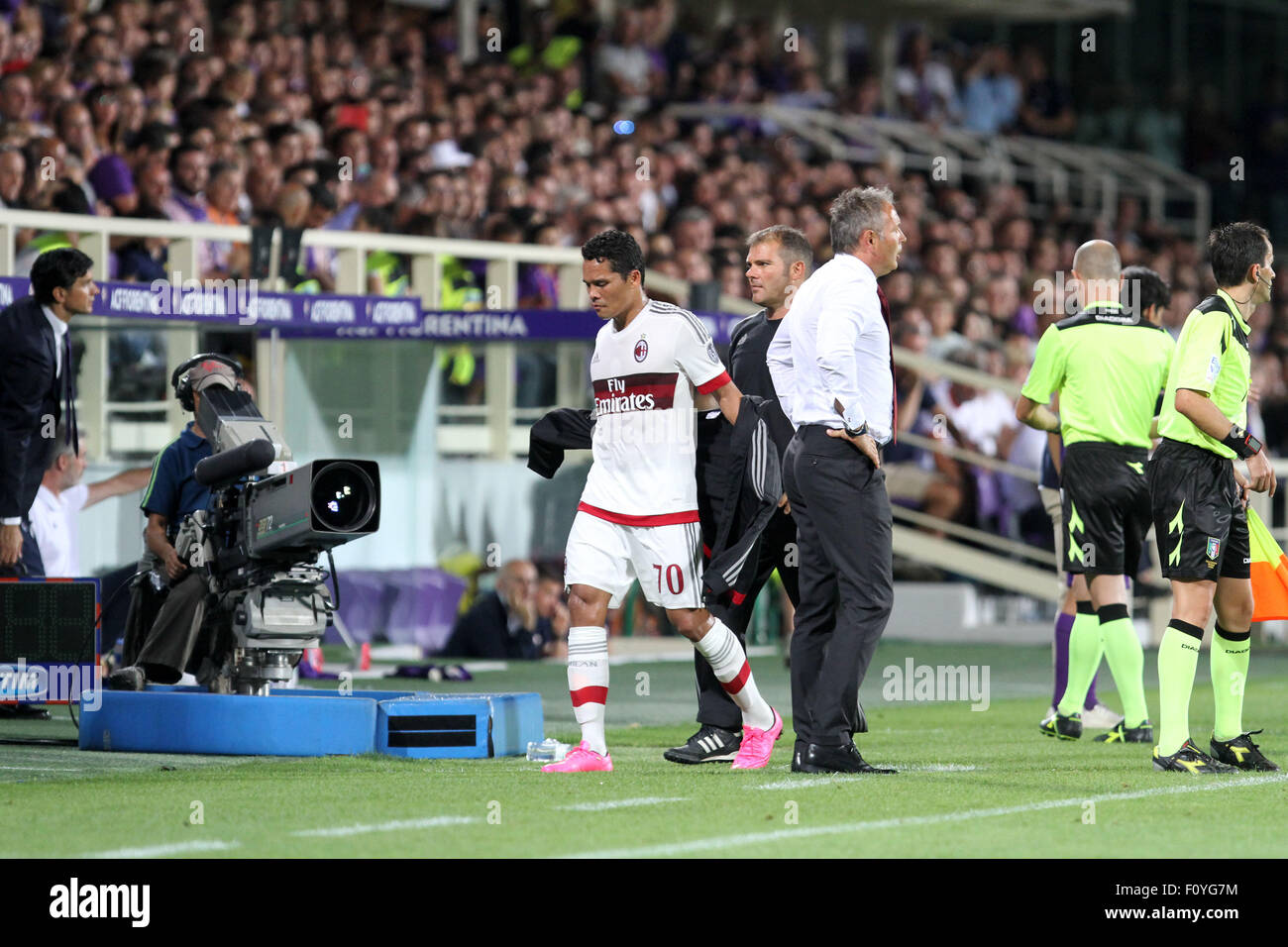 Florence, Italy, 23rd Aug, 2015. Milan's forward Carlos Bacca leave the ...