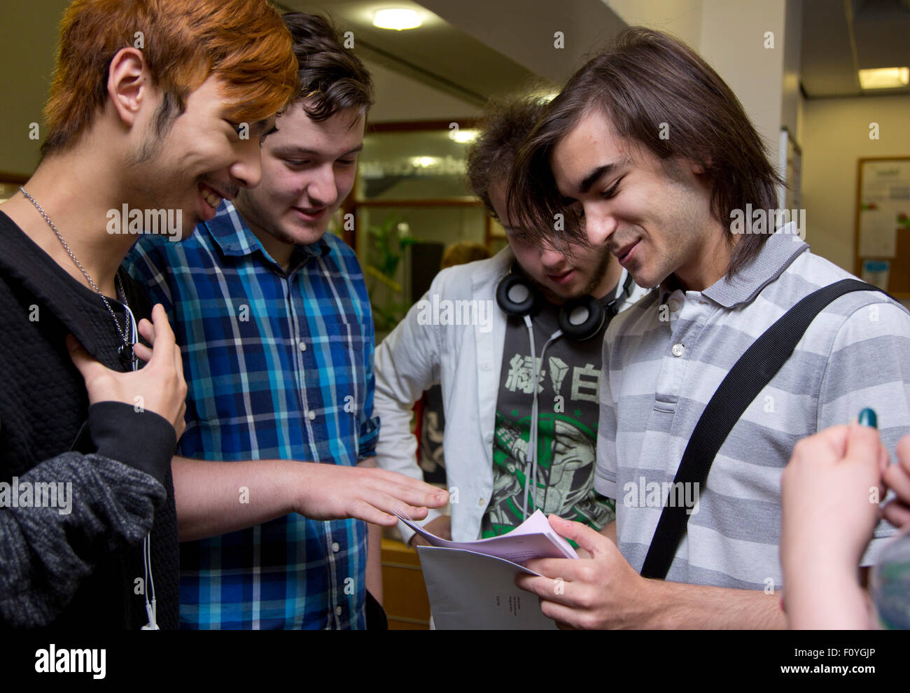 Students with their exam results Stock Photo - Alamy