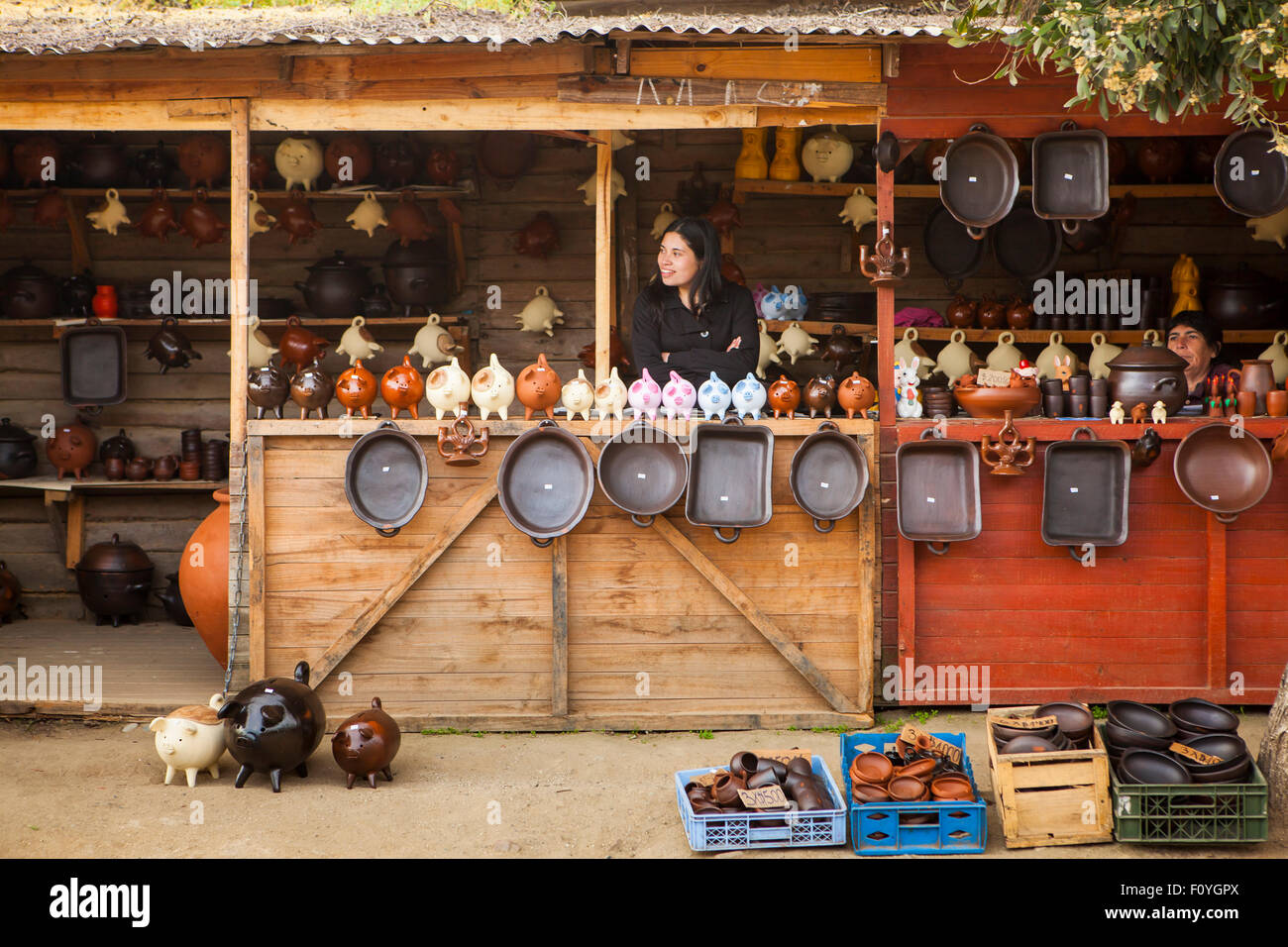 Pottery on display in Pomaire, Central Chile Stock Photo - Alamy