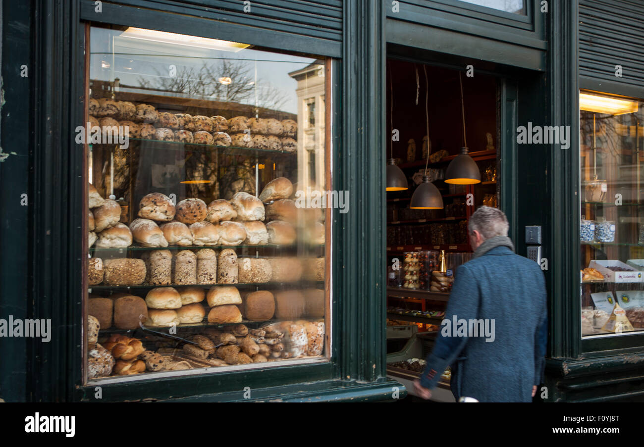 Bread in window of bakery, historic district, Ghent, Belgium Stock ...