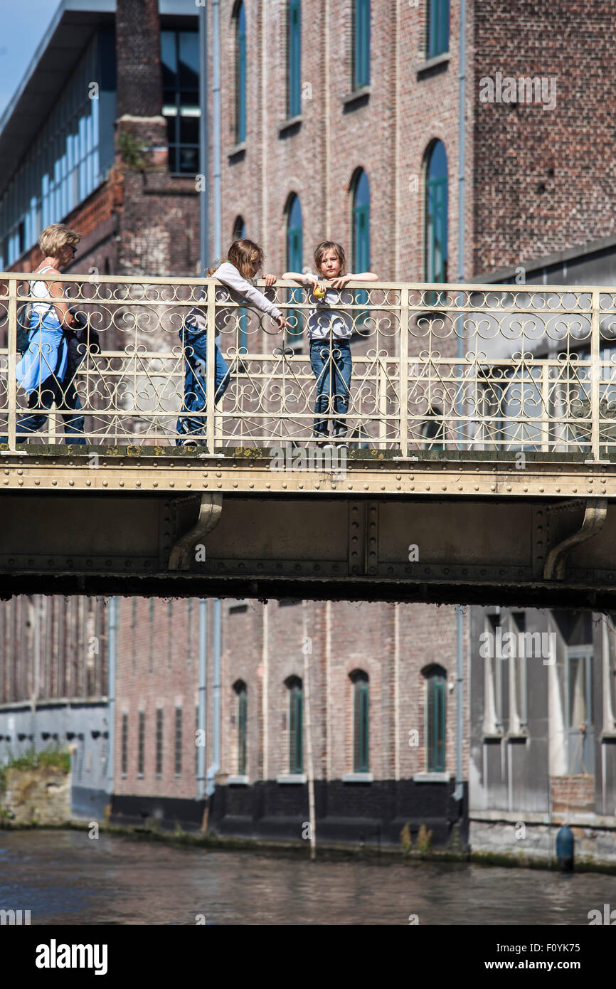 Riverside view on the Scheldt in the historic district of Ghent ...
