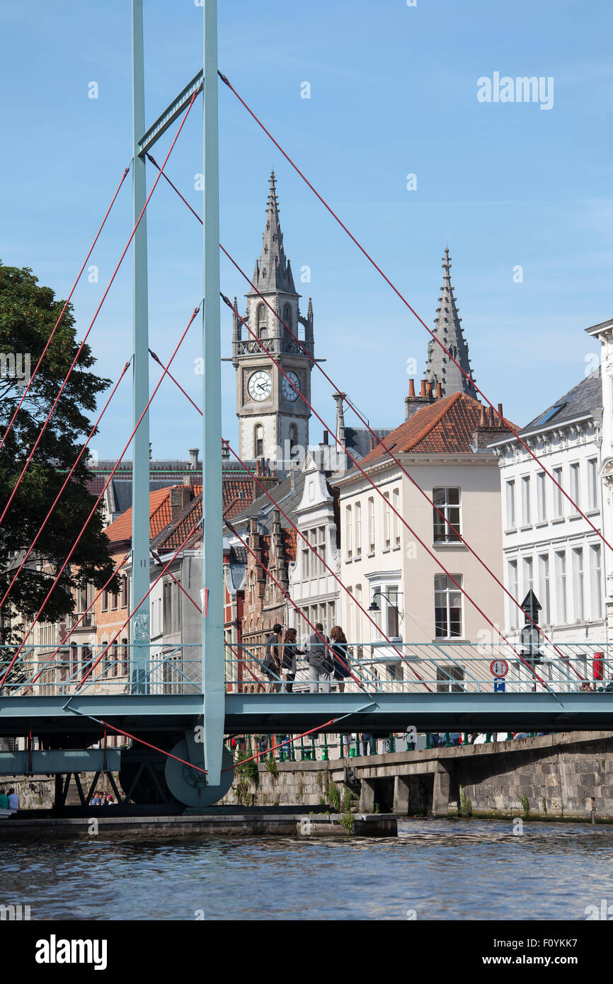 Riverside view on the Scheldt in the historic district of Ghent ...