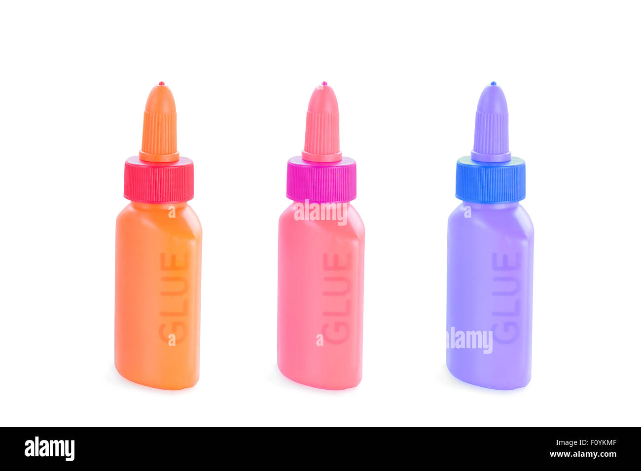 Set of colored glue bottles isolated on white background with clipping ...