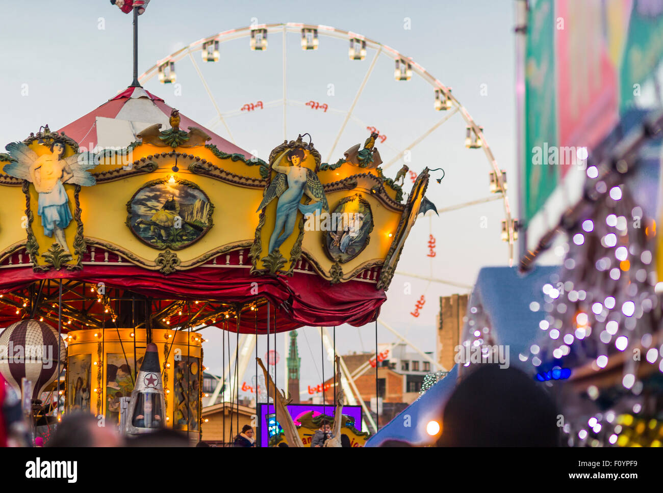 Carousel at Christmas market, Winter Wonderland, Brussels, Belgium ...