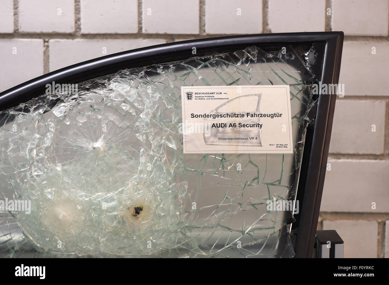 Ulm, Germany. 28th July, 2015. The window of an Audi A6 vehicle ...