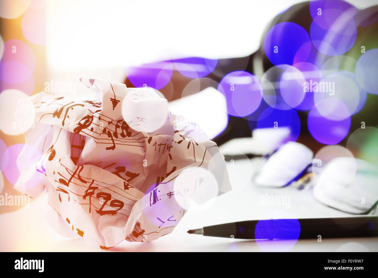 double exposure of abstract blurry bokeh with composing music concept ...