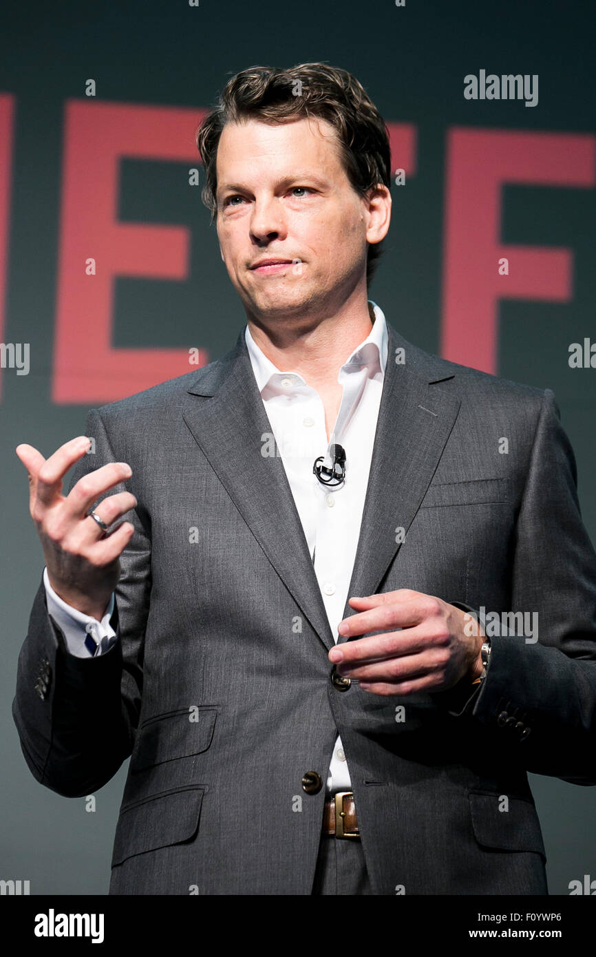 Greg Peters, president of Japan at Netflix Inc. speaks during a media ...