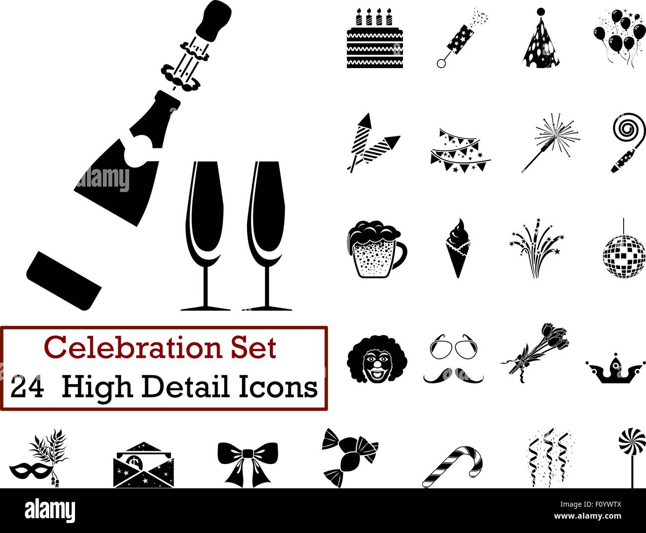Set of 24 Celebration Icons in Black Color Stock Vector Image & Art - Alamy
