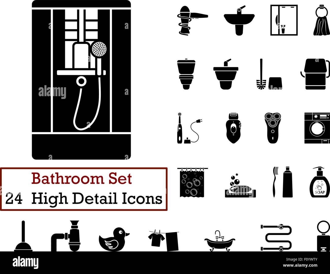 Set of 24 Bathroom Icons in Black Color Stock Vector Image & Art - Alamy