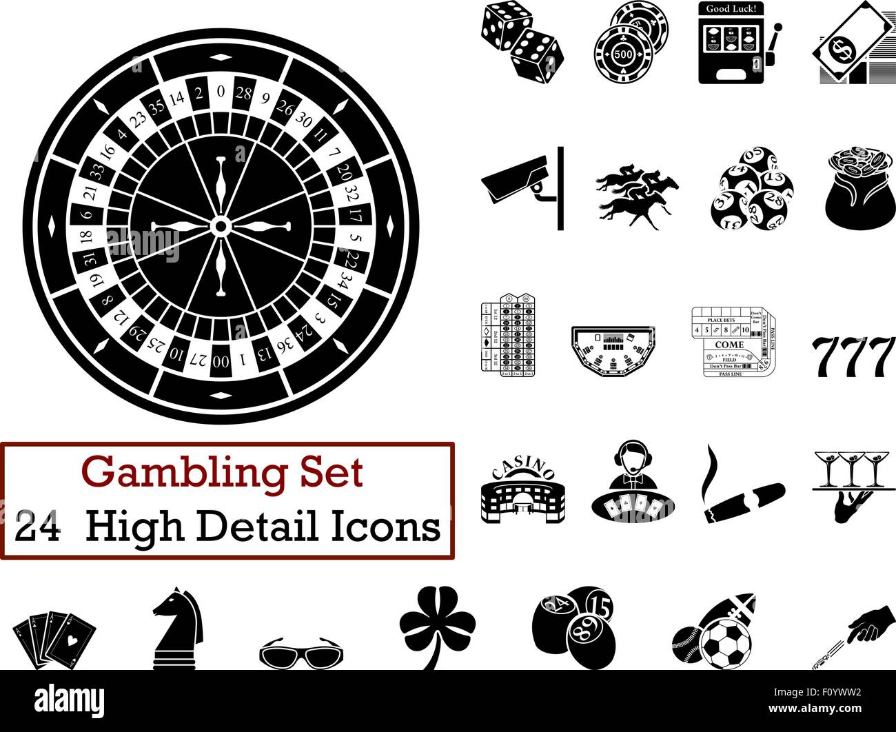 Set of 24 Gambling Icons in Black Color Stock Vector Image & Art - Alamy