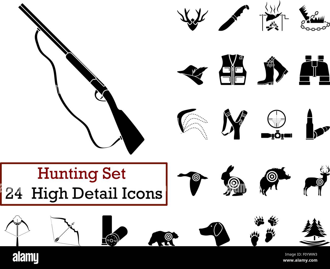 Hunting icons set black Stock Vector Images - Alamy