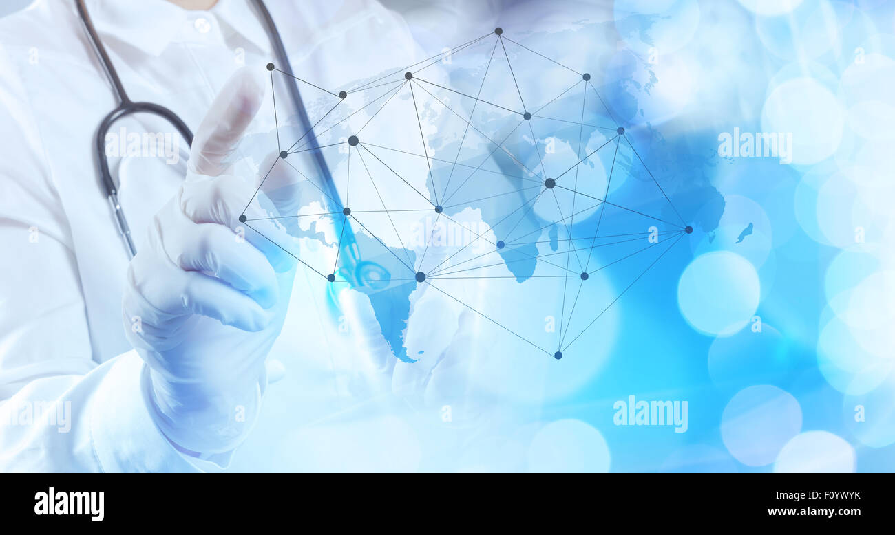 Medicine doctor hand working with modern computer interface as medical ...