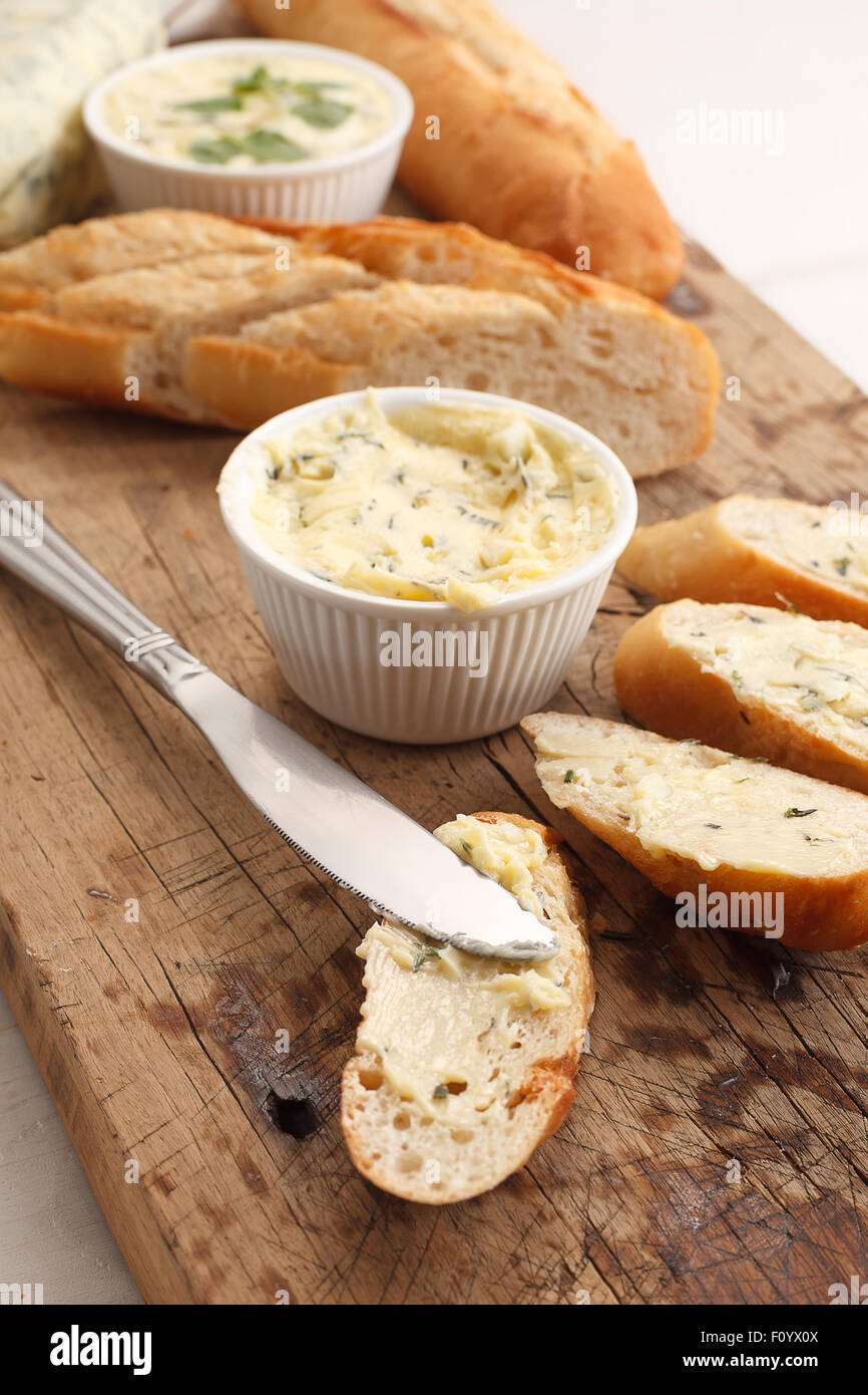garlic bread compound butter herb baguette thyme rosemary coriander ...