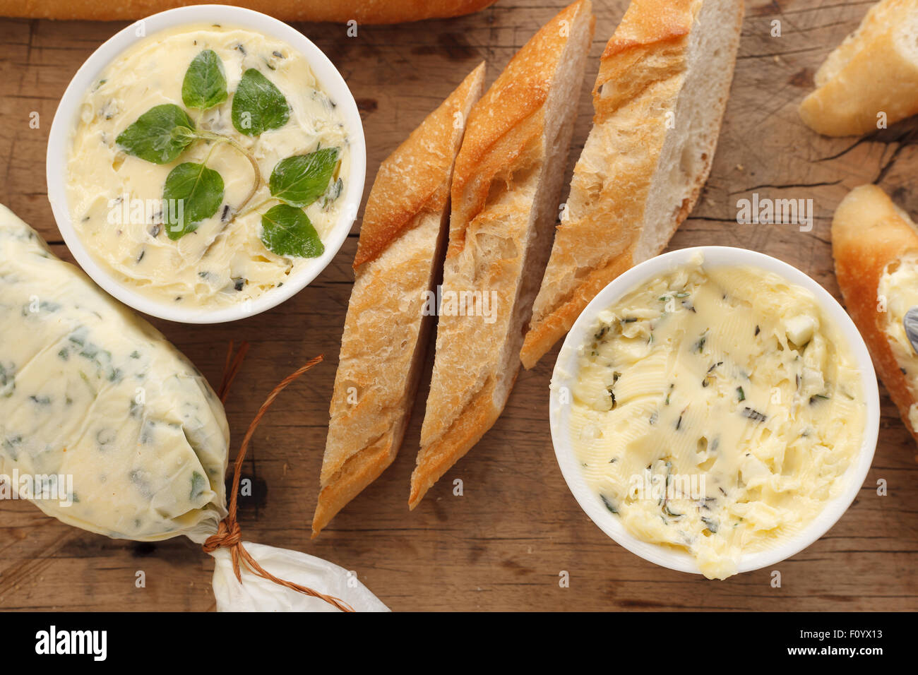 garlic bread compound butter herb baguette thyme rosemary coriander ...