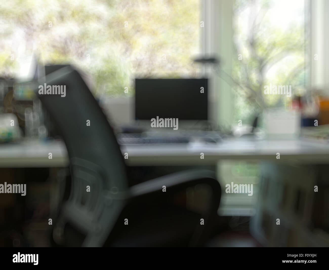 abstract office with computer blur background Stock Photo - Alamy