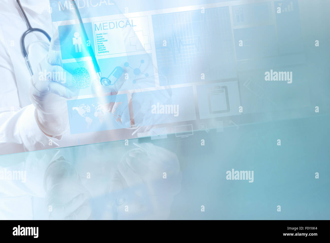 Medicine doctor hand working with modern computer interface as medical ...