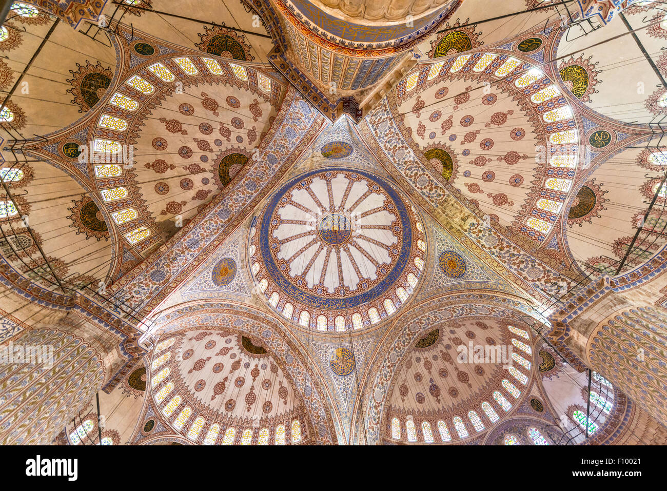 Interior view of the dome in the Blue Mosque, Sultan Ahmed Mosque ...
