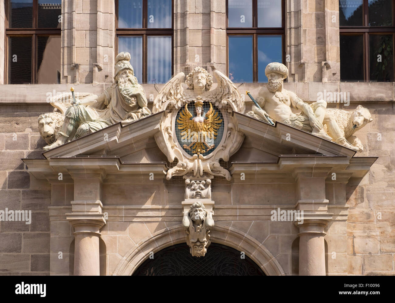 Left portal at the City Hall, historic centre of Sebald, Nuremberg ...