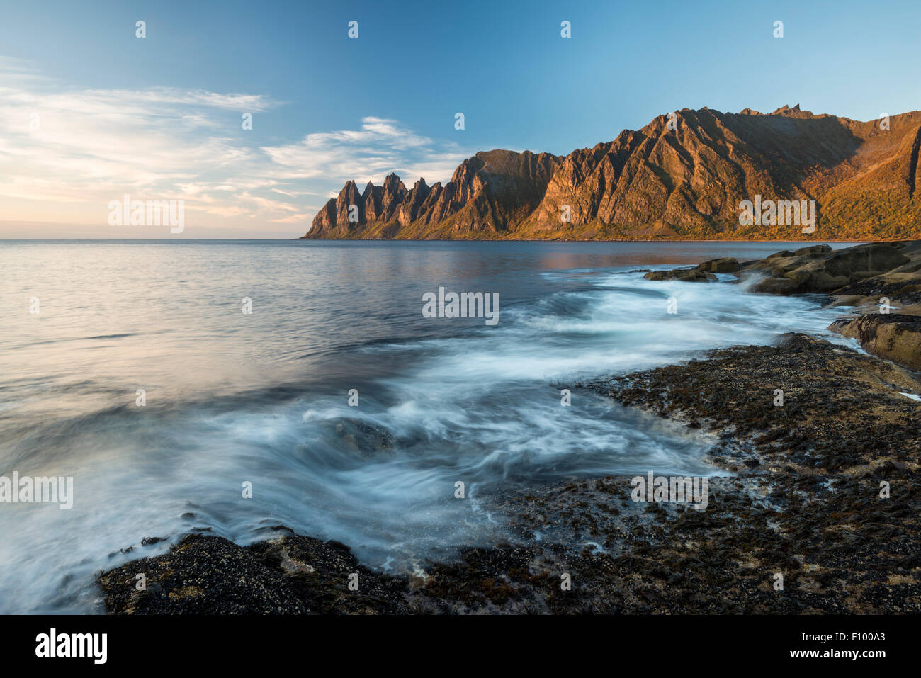 Tungeneset, Devil's Teeth, Okshornan mountain range, Senja, Troms ...