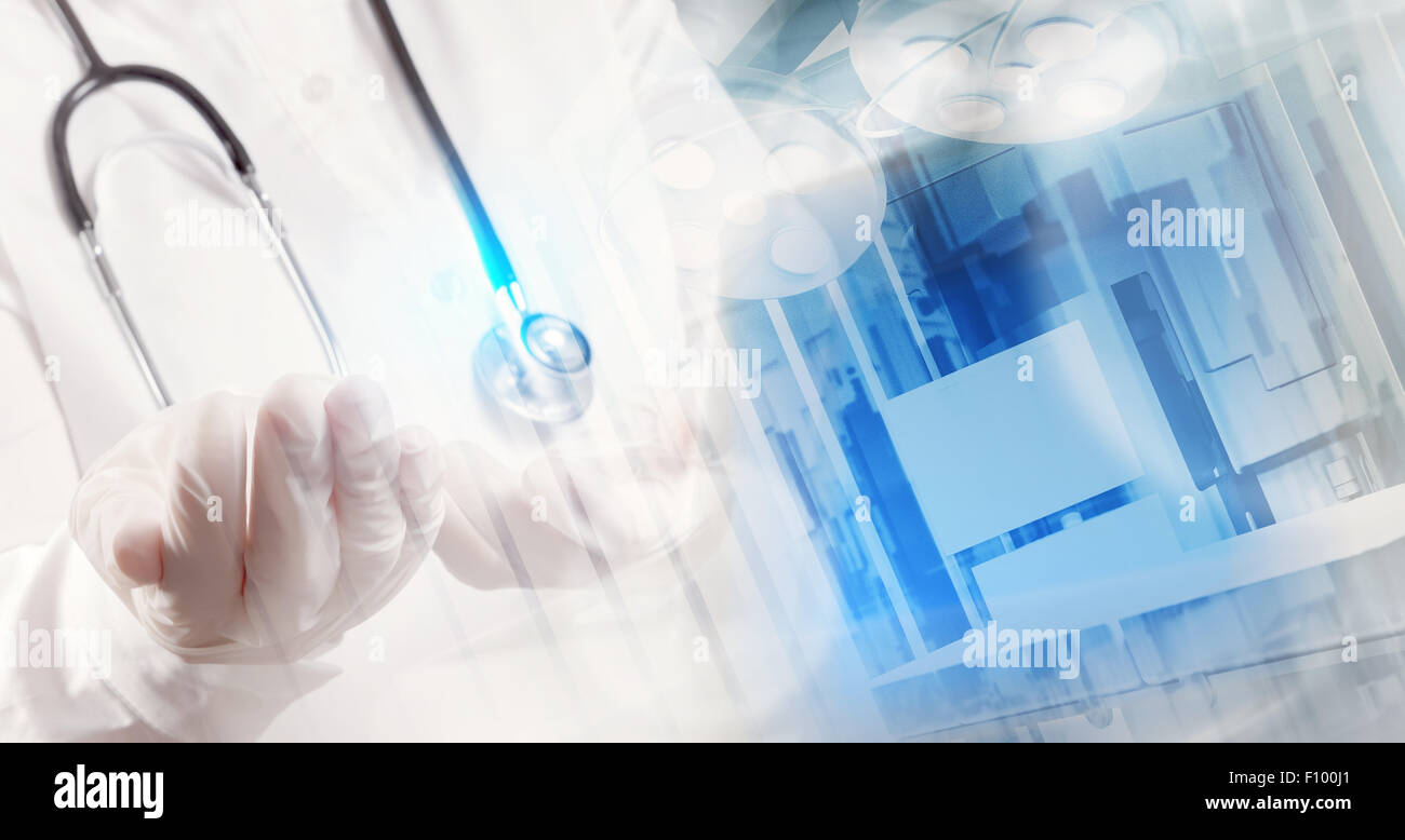 Medicine doctor hand working with modern computer interface as medical ...