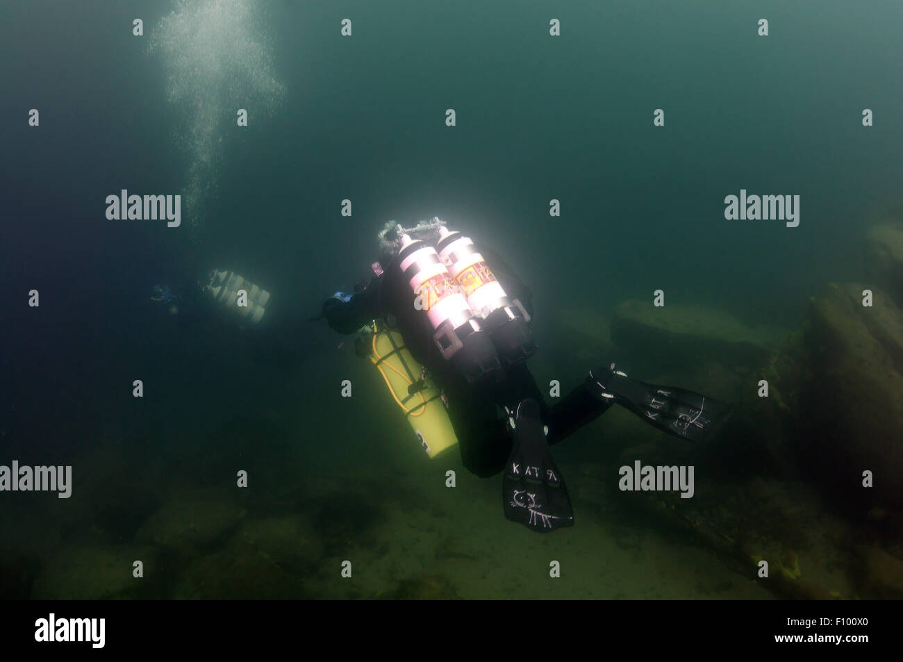 Lake Baikal, Siberia, Russia. 15th Oct, 2014. Technical diver dive into ...