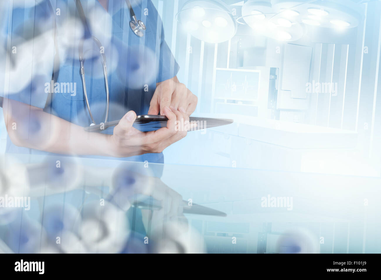 Medicine doctor hand working with modern computer interface as medical ...