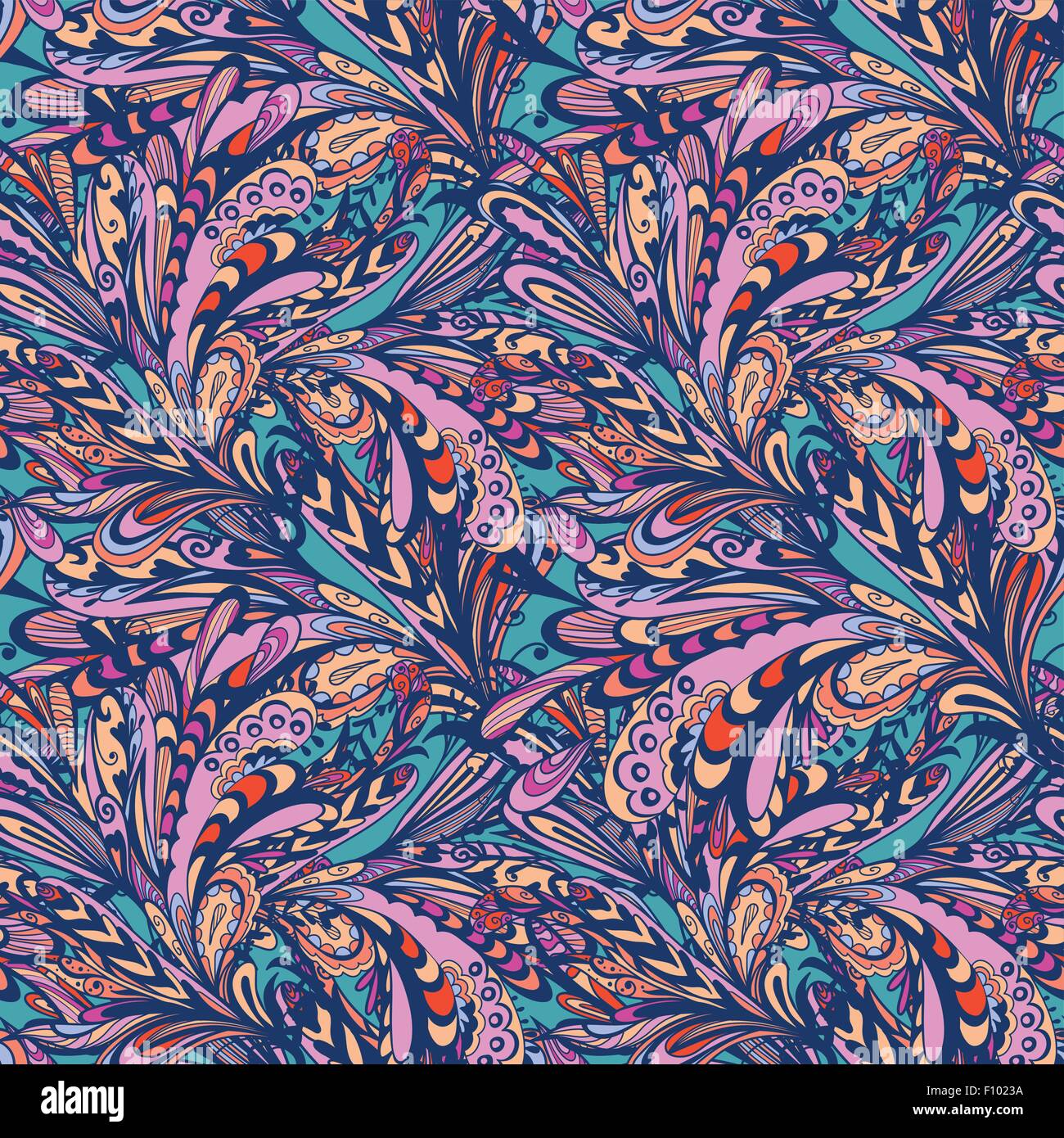 Seamless psychedelic background with doodle swirls for textile and ...