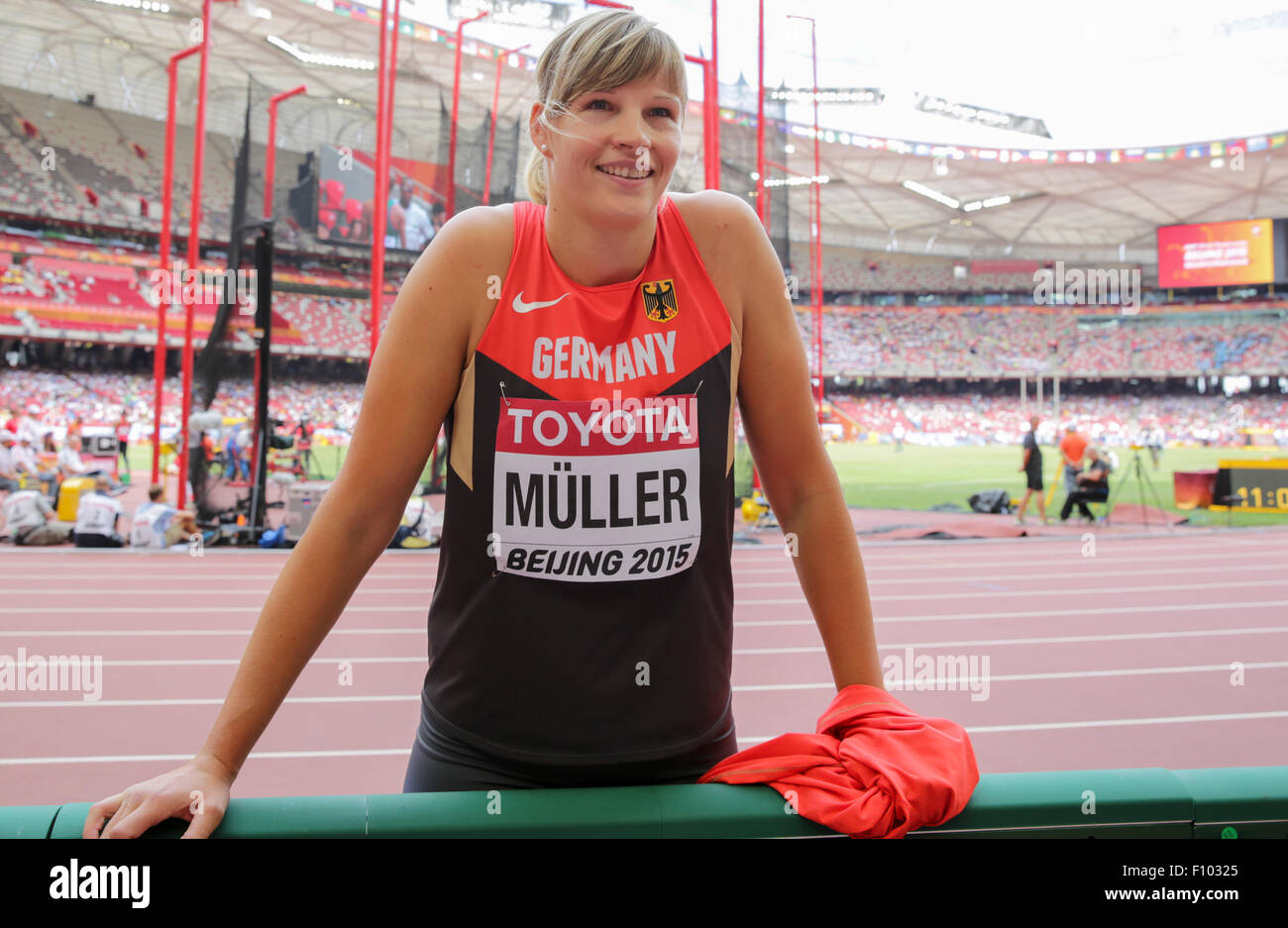 Beijing, China. 24th Aug, 2015. Germany's Nadine Mueller chats to her ...