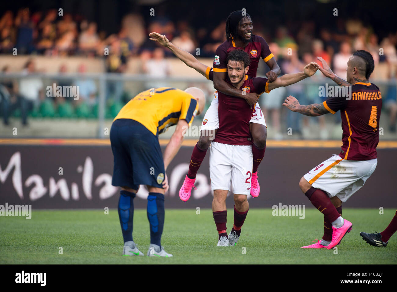 Verona, Italy. 22nd Aug, 2015. Gervinho, Alessandro Florenzi (Roma ...