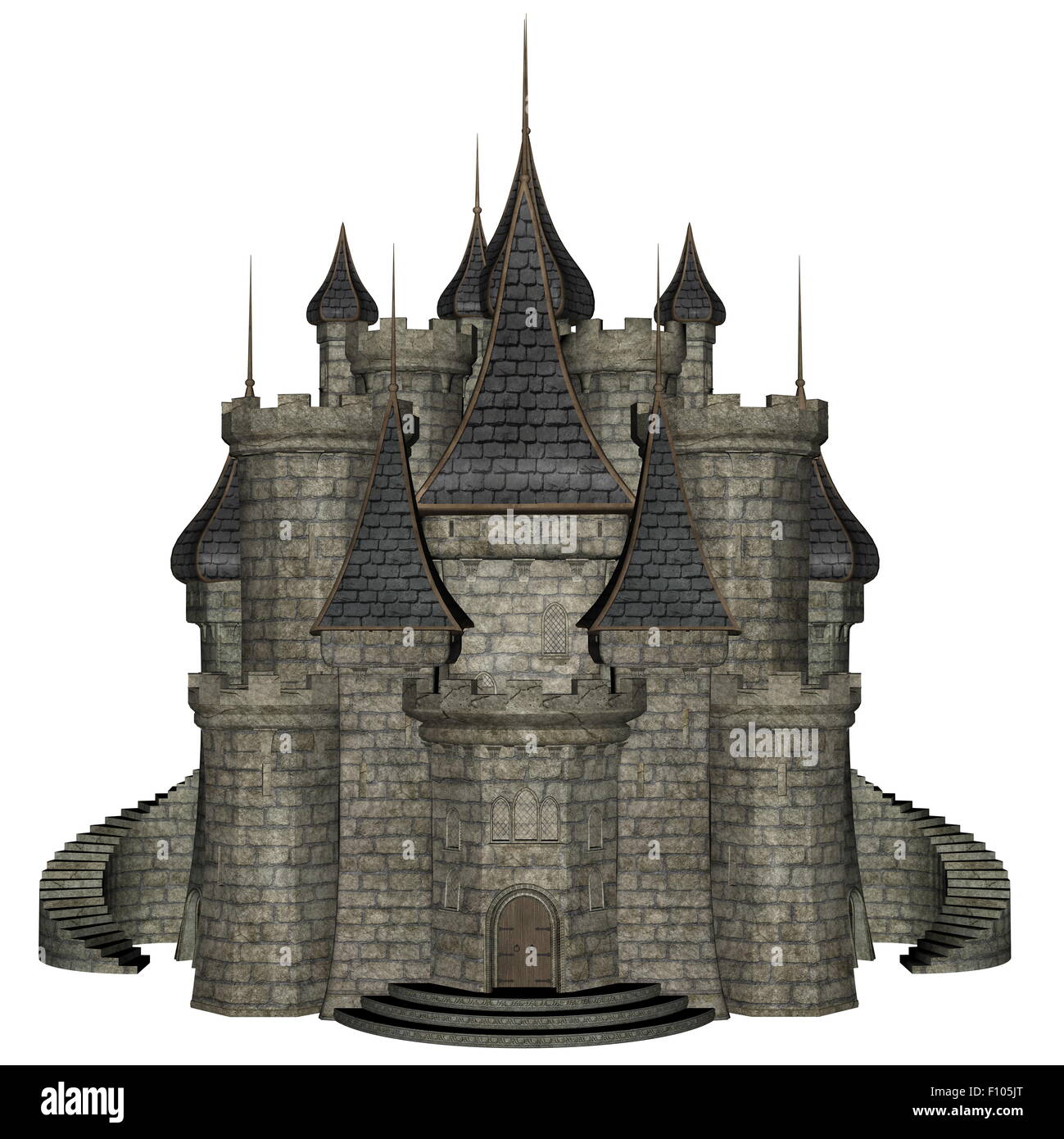 Beautiful detailed castle isolated in white background - 3D render ...